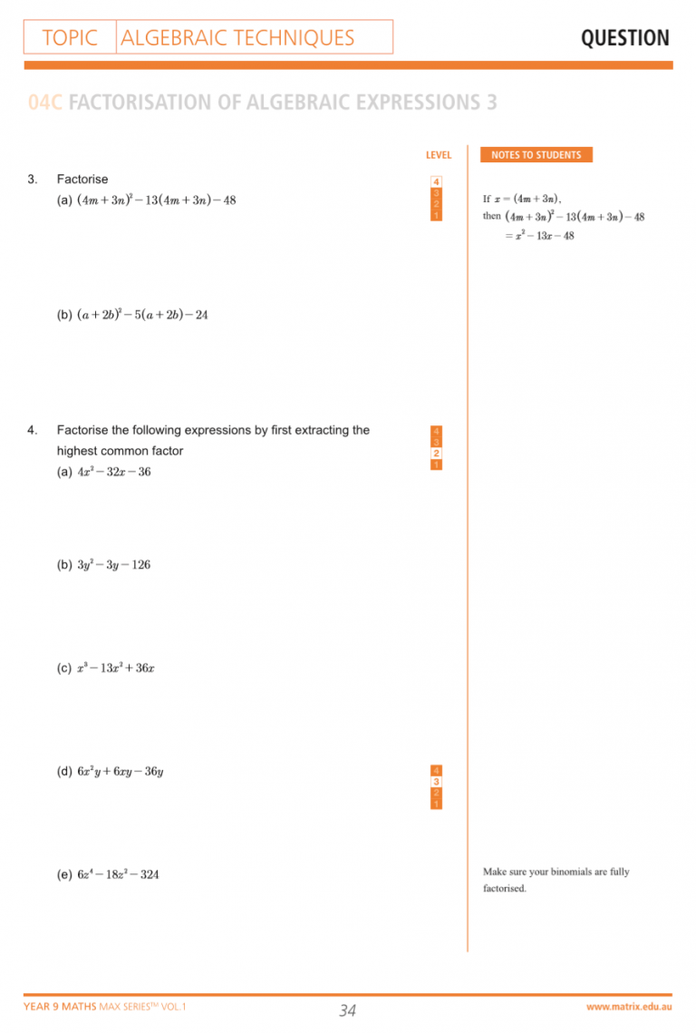 Part 1: Year 9 Algebraic Techniques & Equations | Free Worksheet