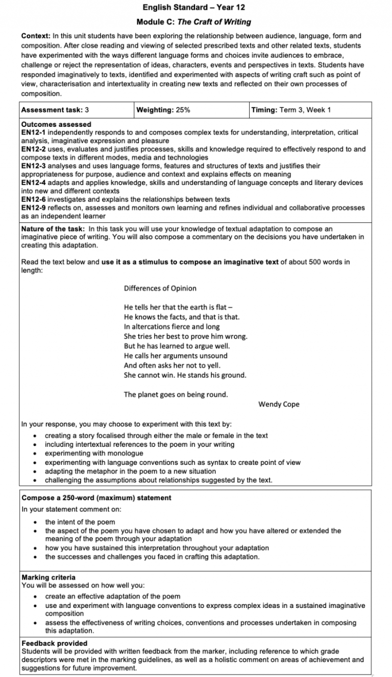 Year 12 STD Module C: The Craft of Writing | Matrix English