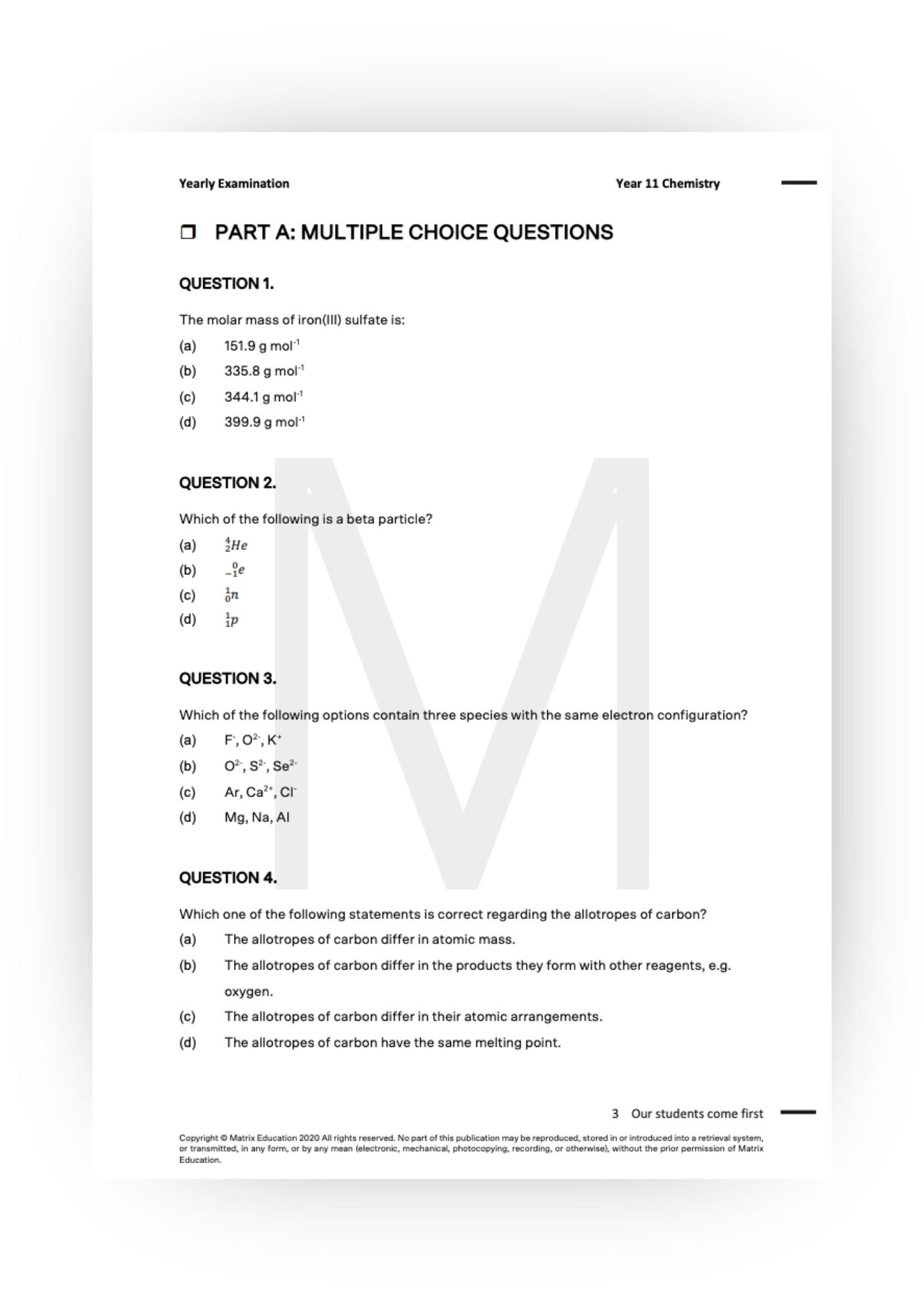 Free Year 11 Chemistry Practice Paper Downloadable Matrix Education Free Year 11 Chemistry Practice Paper Downloadable Matrix Education