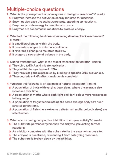 Free VCE Biology Units 1 & 2 Practice Worksheet Download