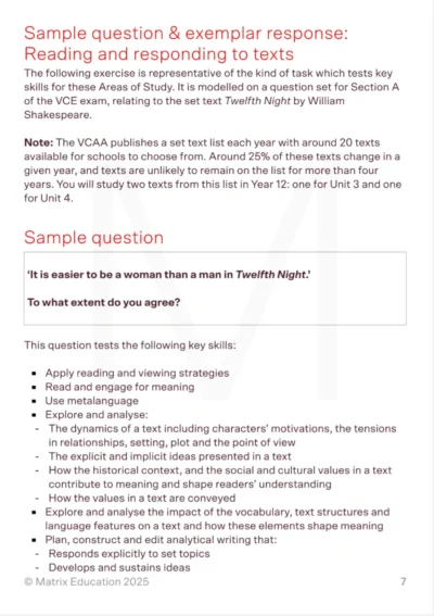 English Units 3 & 4: VCE Sample Questions and Responses